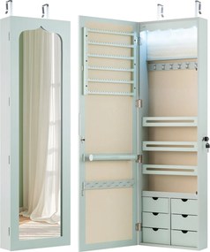 Costway Šperkovnice s LED Uzamykatelná nástěnná/dveřní šperkovnice se zrcadlem
