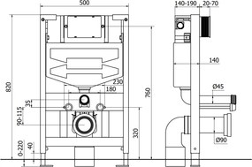 Mexen FENIX XS - Sádrokartonový modul pro závěsné WC, Nízký rám 82 cm s tlačítkem zepředu, 60800