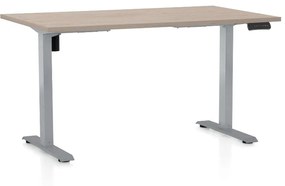 Výškově nastavitelný stůl OfficeTech B, 140 x 80 cm, šedá podnož, dub