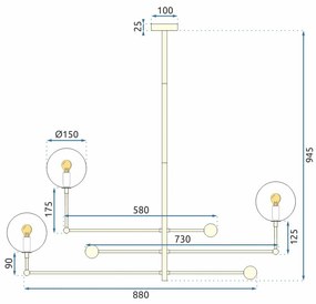 Toolight, Závěsná lampa skleněné koule 3 ks APP918-3CP, zlatá, OSW-03230