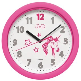 Růžové netikající tiché hodiny JVD HP612.D7 s tichým chodem a jednorožcem