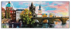 Malvis ® Obraz malovaný Karlův most Velikost (šířka x výška): pětidílný obdélník - 150x70 cm