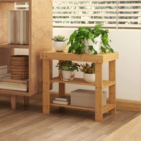 HOMCOM Bambusová botníková lavice s místem k sezení, 3-vrstvá botníková organizace pro 4 páry obuvi, rozměry 50x28x45 cm