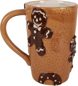 Hnědý vysoký hrneček perníček Gingerbread - 14*10*15 cm / 575 ml