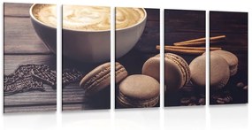 5-dílný obraz káva s čokoládovými makrónkami - 100x50 cm
