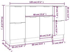 vidaXL Příborníky 3 ks šedé sonoma kompozitní dřevo