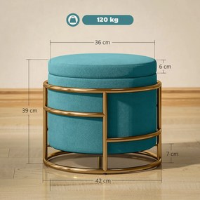 HOMCOM Kulatý Sametový Úložný Ottoman, Podnožka s Úložným Prostorem 24L a Odnímatelným Víkem, pro Ložnici a Obývací Pokoj, Ø42x39 cm, Zelená