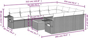 11dílná zahradní sedací souprava s poduškami černá polyratan 3257070