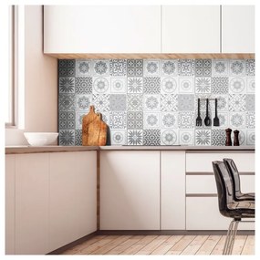 Sada 12 nástěnných samolepek Ambiance Cement Tiles Shades of Gray Cordoba, 10 x 10 cm