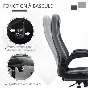 Vinsetto Ergonomická herní židle s otočným kovovým základním kruhem 360° s výškově nastavitelným podhlavníkem a skládacími opěrkami | Aosom