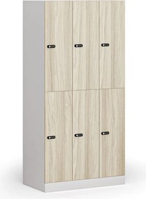 Šatní skříňka S1 s úložnými boxy, 6 boxů, 1850 x 900 x 500 mm, mechanický kódový zámek, laminované dveře, dub přírodní