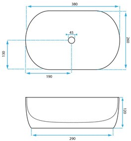 Rea Amelia Mini, umyvadlo na desku 380x260x120 mm, bílá lesklá, REA-U3322