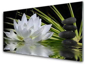Obraz na skle Květiny Kameny Zen Voda 100x50 cm
