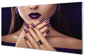 akrylový obraz Ženské ruce fialové rty 100x50 cm