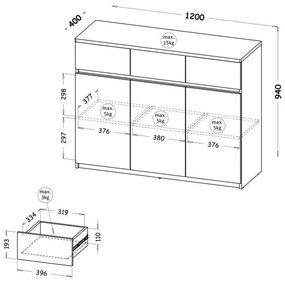 Arca b | komoda AR6 | 120 cm | bílá