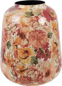Růžová kovová dekorační váza s květy Margo - Ø 21*25 cm