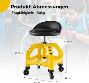 Costway Výškově nastavitelná dílenská stolička nosnost 150 kg s podnosem