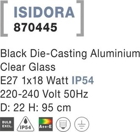 NV 870445 Venkovní závěsné svítidlo ISIDORA černý litý hliník čiré sklo E27 1x12W 220-240V IP54 bez žárovky - NOVA LUCE