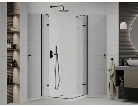 Mexen Roma Duo sprchový kout s otočnými dveřmi 100 x 100 cm, Průhledné, Černá + sprchová vanička Flat - 854-100-100-70-02-4010B