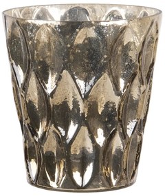 Hnědý skleněný svícen na čajovou svíčku s patinou – 9x11 cm