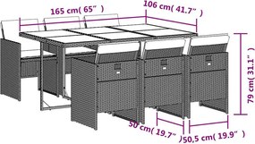 7dílný zahradní jídelní set s poduškami hnědý polyratan 3210549