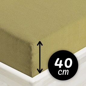 Froté napínací prostěradlo na extra vysokou matraci FR-020 Olivové 180 x 200 - výška 40 cm