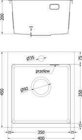 Mexen Solix, 1-komorový nerezový dřez 400 x 450 mm, broušená ocel, vzor voština, 6401401000-01HC