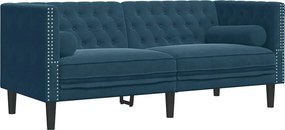3dílná sedací souprava Chesterfield s podhlavníky modrá samet 3209289