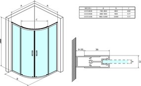 Gelco SIGMA SIMPLY BLACK čtvrtkruhová sprchová zástěna 1000 x 1000 mm R550 čiré sklo GS5510B