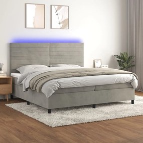 Box spring postel s matrací a LED světle šedá 200x200 cm samet,  3136203