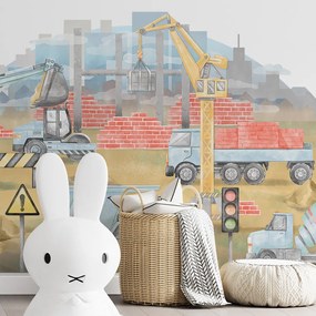 Samolepka na zeď STAVENIŠTĚ do dětského pokoje modrá