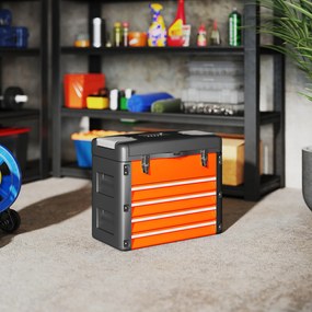 HOMCOM Prázdná pracovní zásuvka, 49,7 x 25,3 x 40,7 cm, box s 4 zásuvkami, mini box, horní skladovací prostor, rukojeť, ocelový box, oranžový