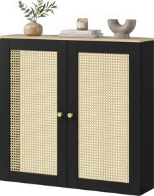 HOMCOM kryt radiátoru se 2 ratanovými dvířky, 78 × 19 × 75 cm, černý