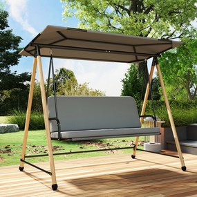 Outsunny zahradní houpačka pro 3 osoby, venkovní houpačka s nastavitelnou střechou a odnímatelným silným polštářem, 208x125x180 cm, šedá