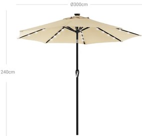 Sonnenschirm mit LED-Solar-Beleuchtung beige