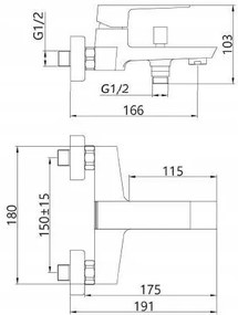Invena Paros, nástěnná vanová baterie, černá matná, BW-09-004-A