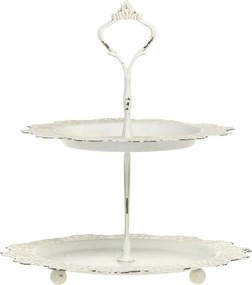 Krémový antik dekorační kovový etažér Lace - Ø 21*25 cm