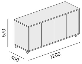 PLAN Pojízdná skříňka na kolečkách s dveřmi LAYERS, dlouhá, 1200 x 400 x 575 mm, bílá