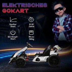 HOMCOM Elektrický Go-Kart pro Děti 6-12 Let 24V 12km/h s Nastavitelným Sedadlem, Drift Go-Kart s Klaksonem, Světly a Hudbou, Bílý