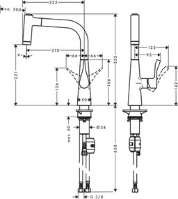 Hansgrohe Metris, dřezová baterie s výsuvnou sprškou, chromová, 14834000