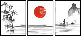 Obraz Plakáty V Rámu 53x73 cm Triptych Sada 3 obrazů Sada Japonsko P724