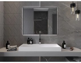 Mexen Erma podsvícené koupelnové zrcadlo 100 x 80 cm, LED 6000K, ventilátor, Černá rama - 9814-100-080-611-70