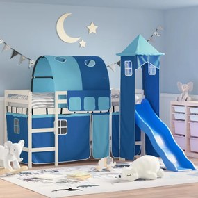 Dětská patrová postel s věží modrá 90 x 200 cm masiv borovice,  3207103