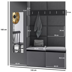 Eka Předsíňová stěna s čalouněnými panely Trinity 14 - Dub Artisan s černou / Tmavá růžová 2323