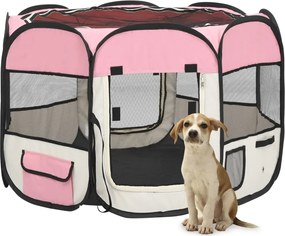 vidaXL Skládací ohrádka pro psy s taškou 90 x 90 x 58 cm [171009] Barva: Růžová