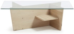 OnaDnes -20% Skleněný konferenční stolek Kave Home Balwind s dubovou podnoží 110 x 60 cm