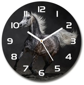 Wallmuralia Skleněné hodiny kulaté Šedý arabský kůň fi 30 cm