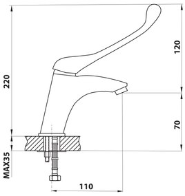 Aqualine, KASIOPEA stojánková umyvadlová baterie bez výpusti, lékařská páka, chrom, 1107-44