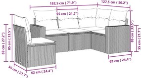 5dílná zahradní sedací souprava a podušky světle šedá polyratan 3218962