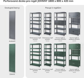 Perforovaná tabule k regálu zelená: JOHNNY, 2 kusy, 1800 x 20 x 420 mm